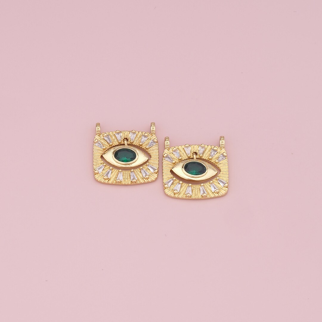 18K Gold Filled Rectangle Evil Eye Pendant,evil Eye Charm Bracelet Necklace for DIY Jewelry ...