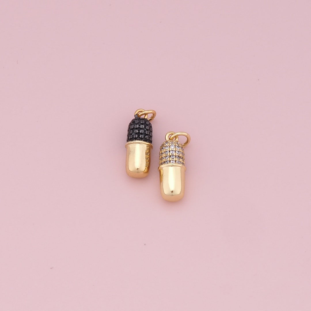 Gold Pill Charms,18k Gold Filled Capsule Pendant,black Capsule Charm ...