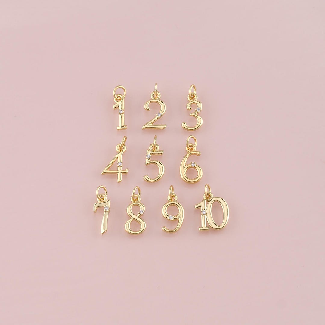 18K Gold Filled Number Pendant,dainty Number Charm Bracelet Necklace ...