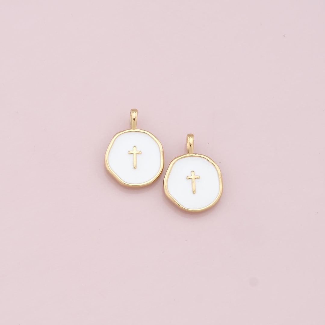 18K Gold Filled Cross Pendant,enamel Cross Charm Bracelet Necklace for ...