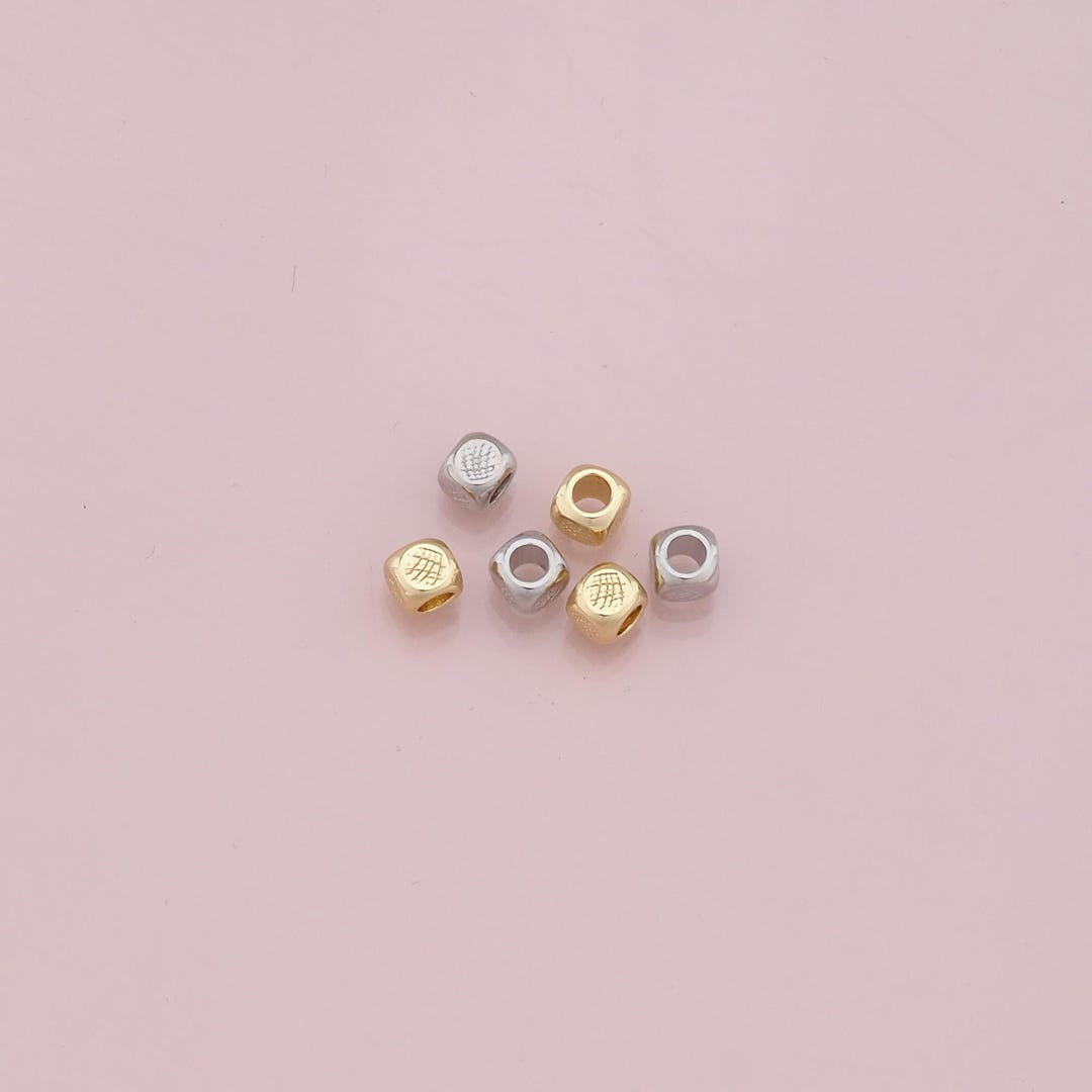 Gold Square Beads Charms,18k Gold Filled Square Spacer Beads Bracelet ...
