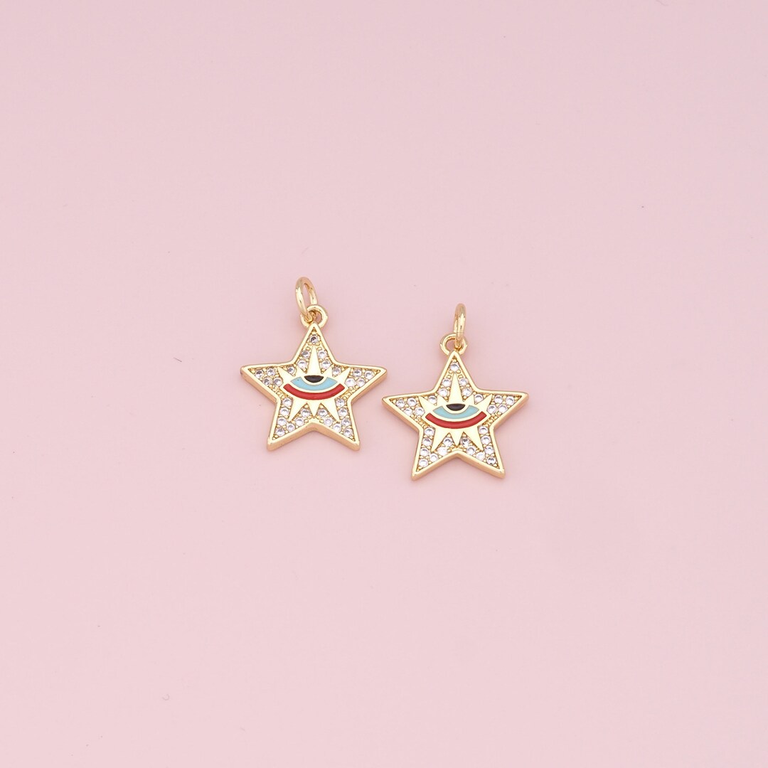 Gold Star Evil Eye Charms,18k Gold Filled Evil Eye Pendant,dainty Star ...
