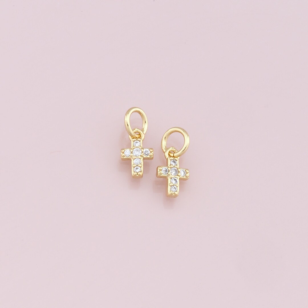 18K Gold Filled Tiny Cross Pendant,cz Micro Pave Cross Charm Bracelet ...