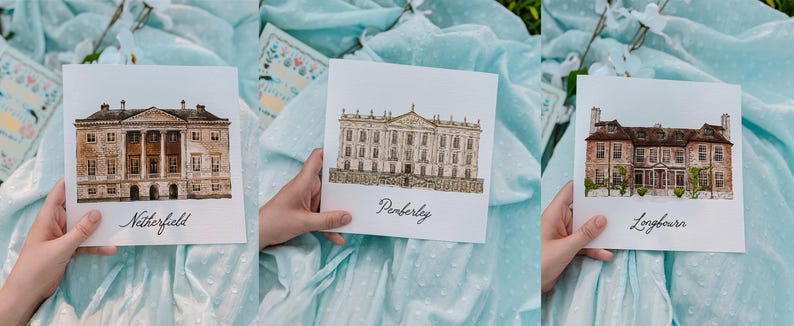 Bundle: Pride and Prejudice House Portrait Prints | Pemberley ...
