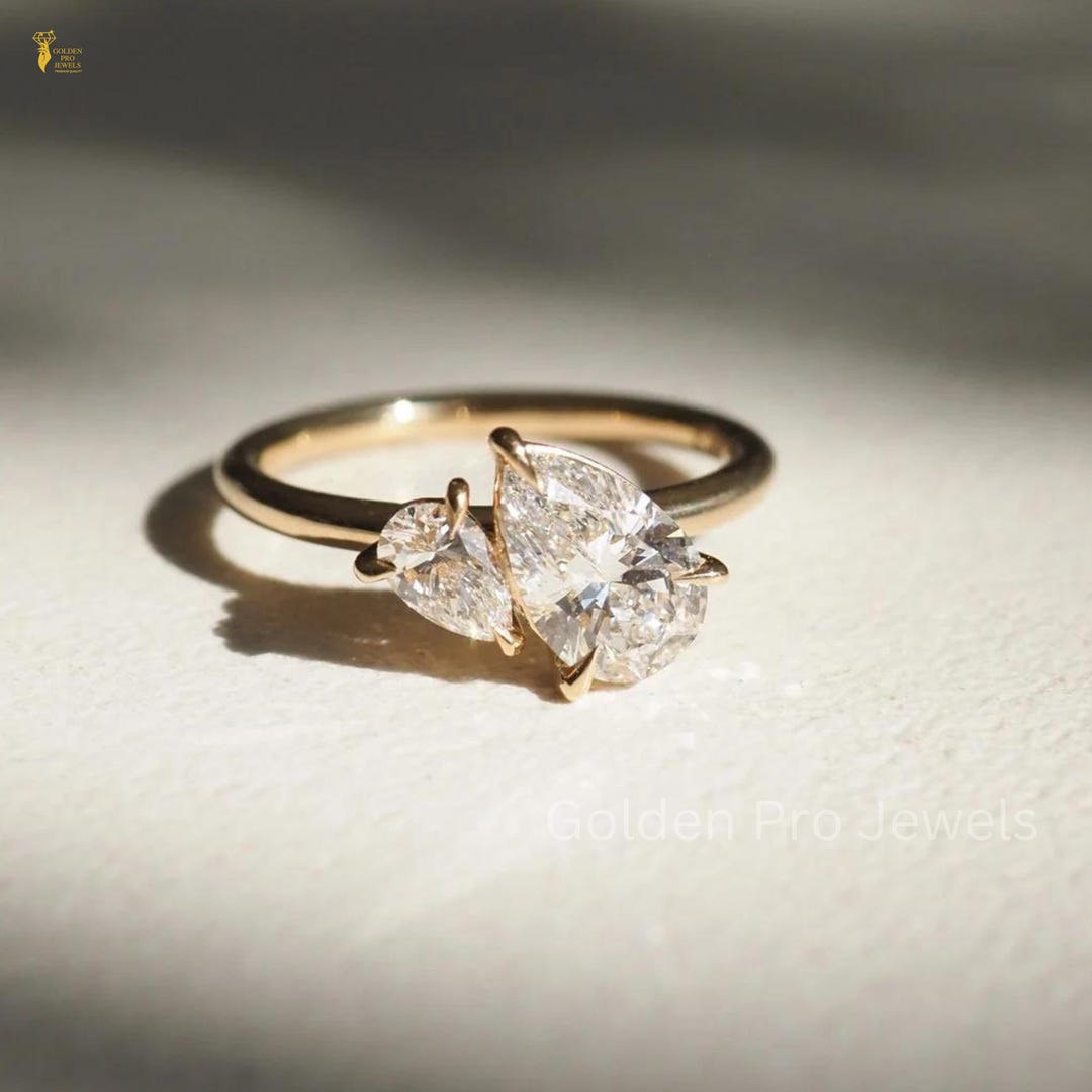 Pear CVD Diamond Two Stone Ring: Art Deco Engagement Ring - Etsy
