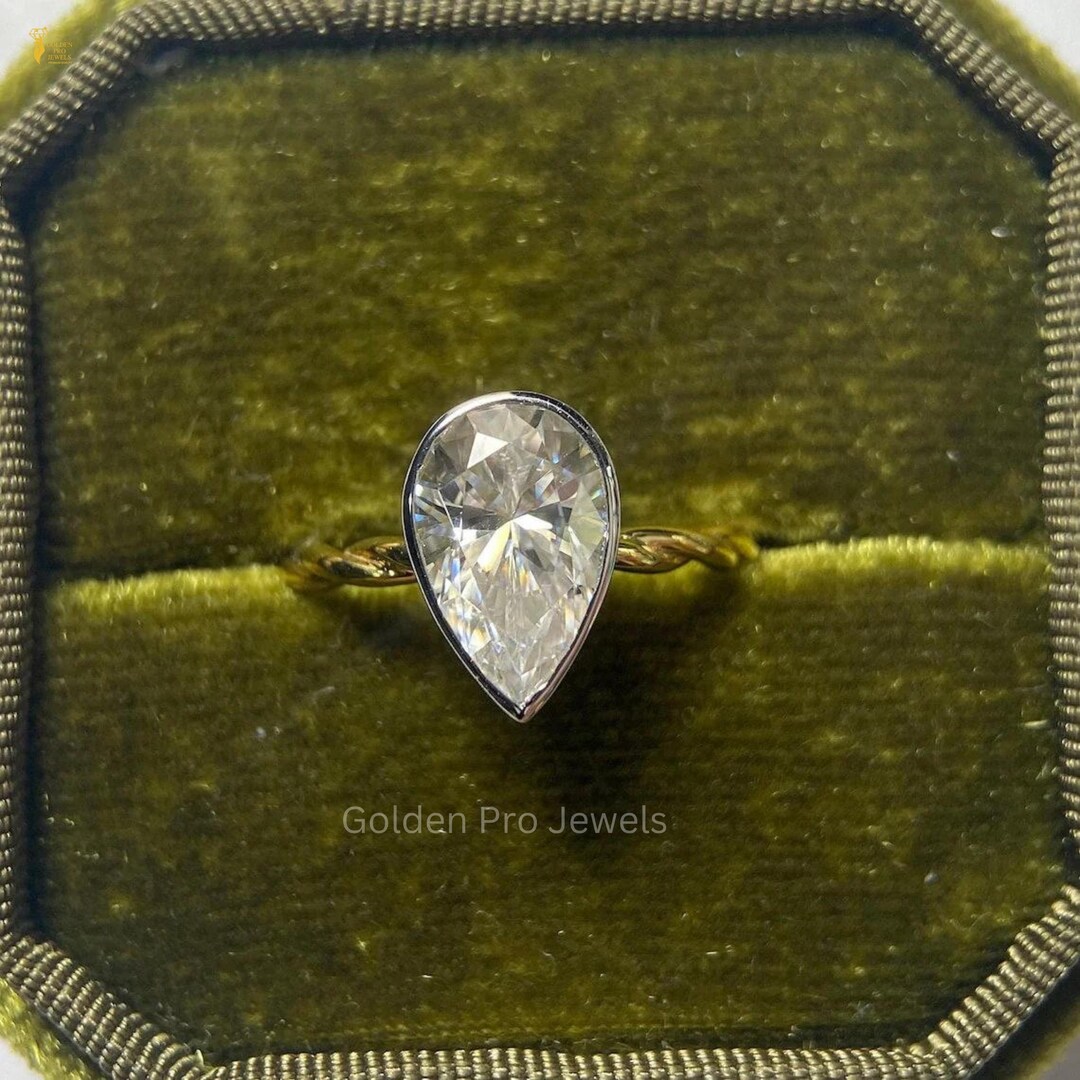3.0 CT Pear CVD Diamond Engagement Ring: Twisted Bezel Setting, IGI ...