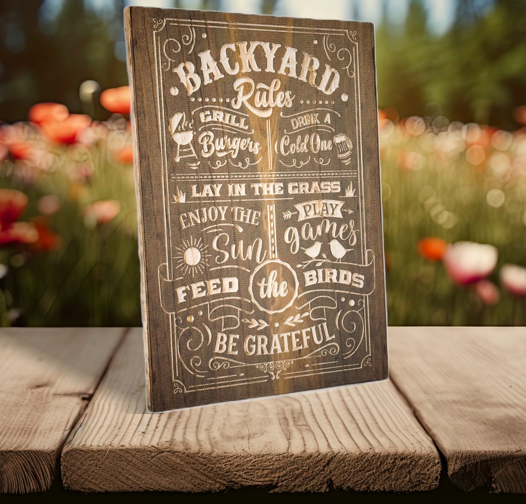 Wooden Backyard Rules Sign Funny Outdoor Rules Carved in Wood Gift for ...