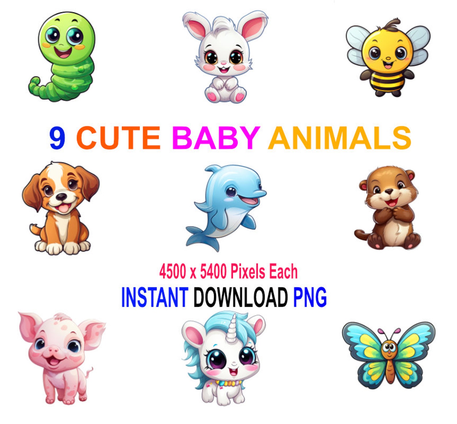 9 Cute Baby Animals Sticker Bundle PNG, High Quality Cute Baby Animals ...