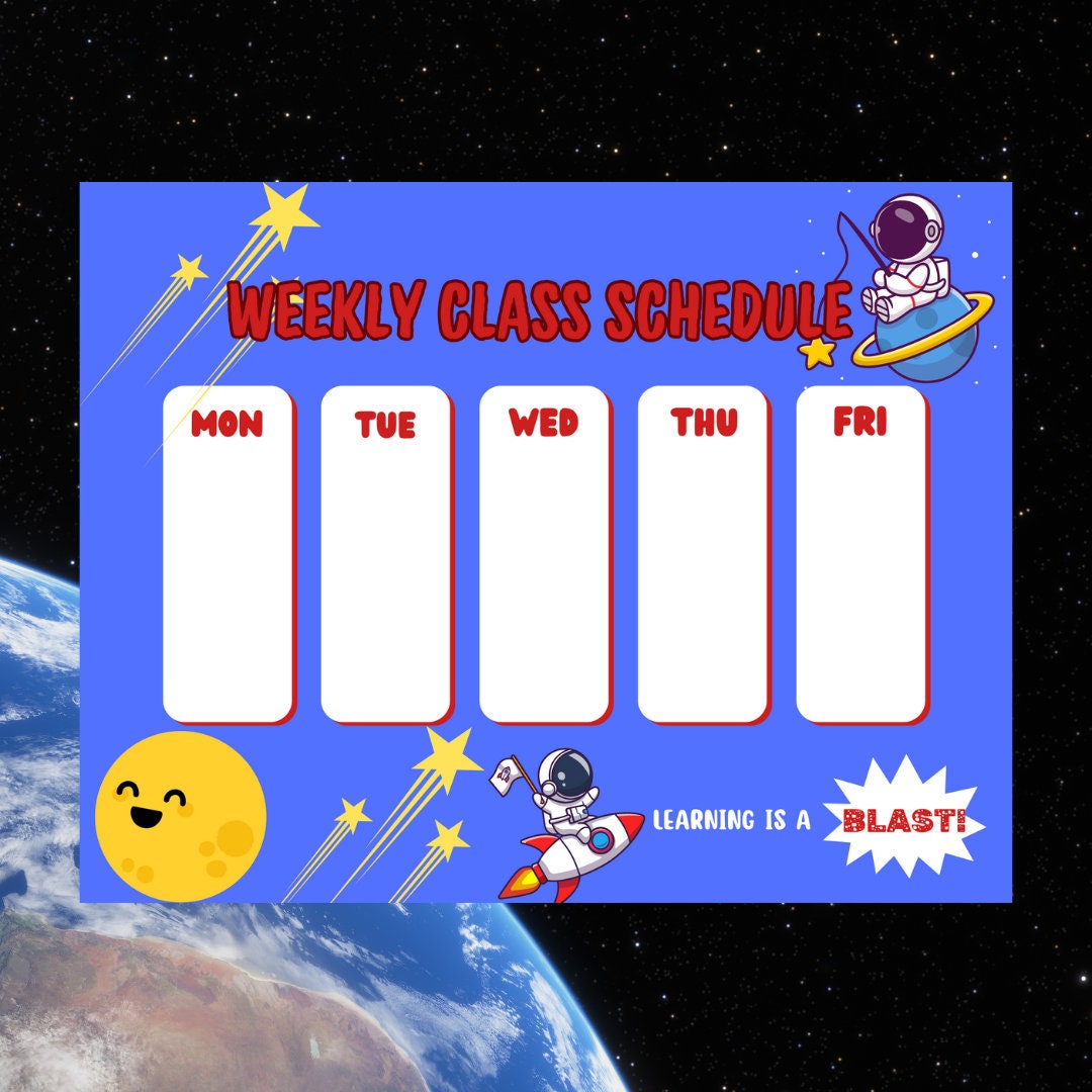 Space Theme Weekly Class Schedule Back to School Teacher Resource Kid ...