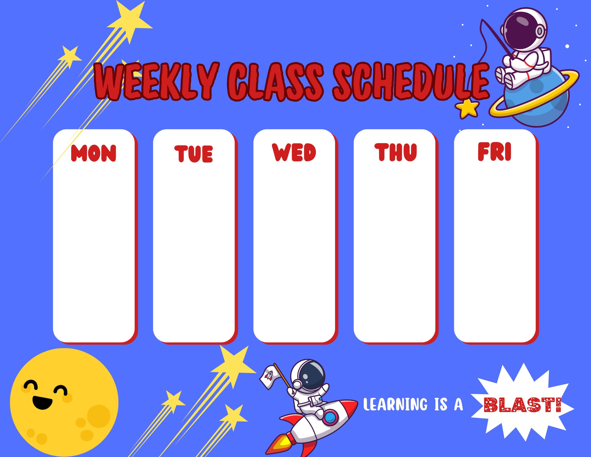 Space Theme Weekly Class Schedule Back to School Teacher Resource Kid ...