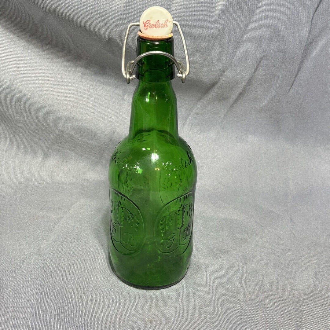 Vintage 9” Grolsch Swing Top Green Beer Bottle W/seals & Porcelain Cap ...