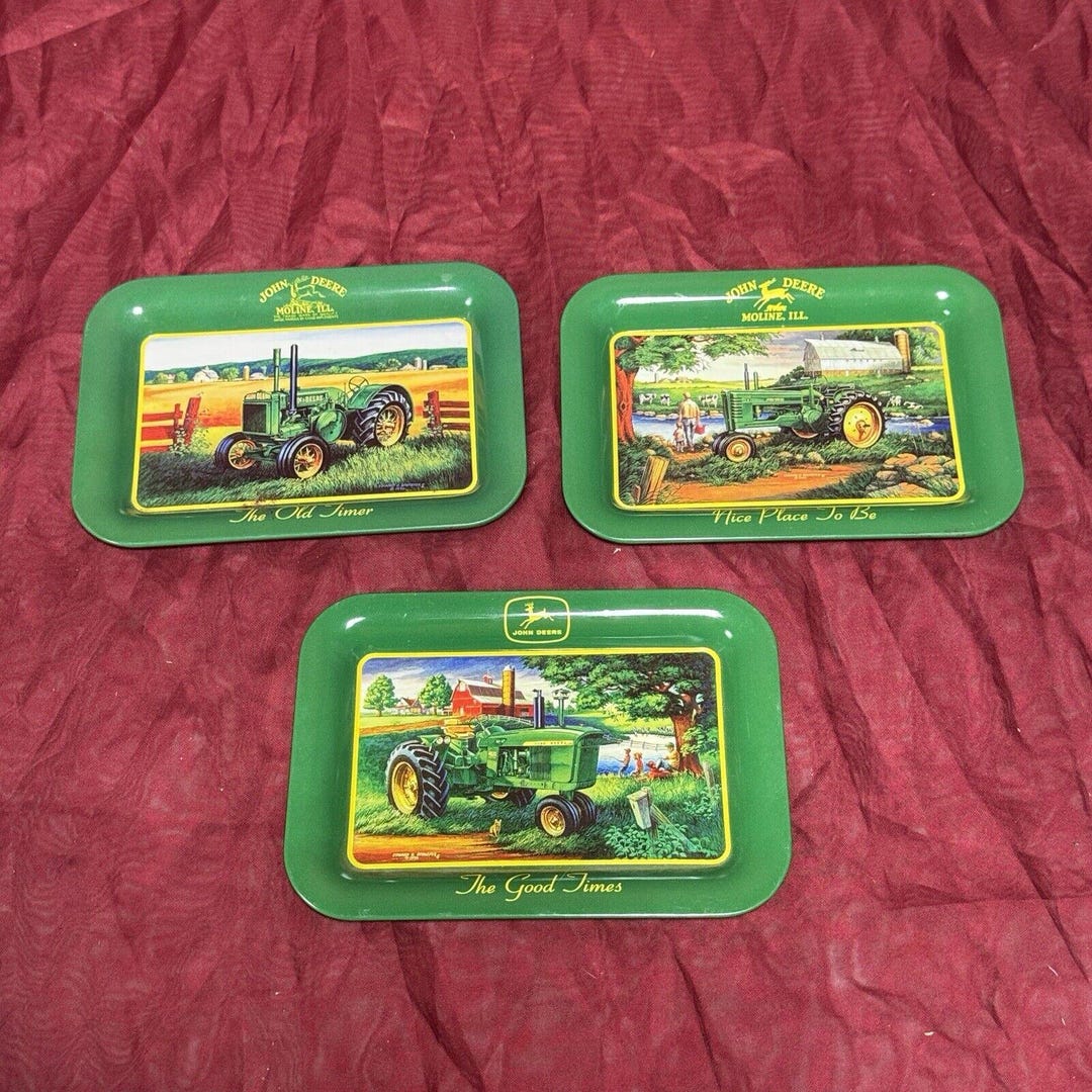Vintage Set of 3 John Deere Mini Metal Display Trays Tractors Models B ...