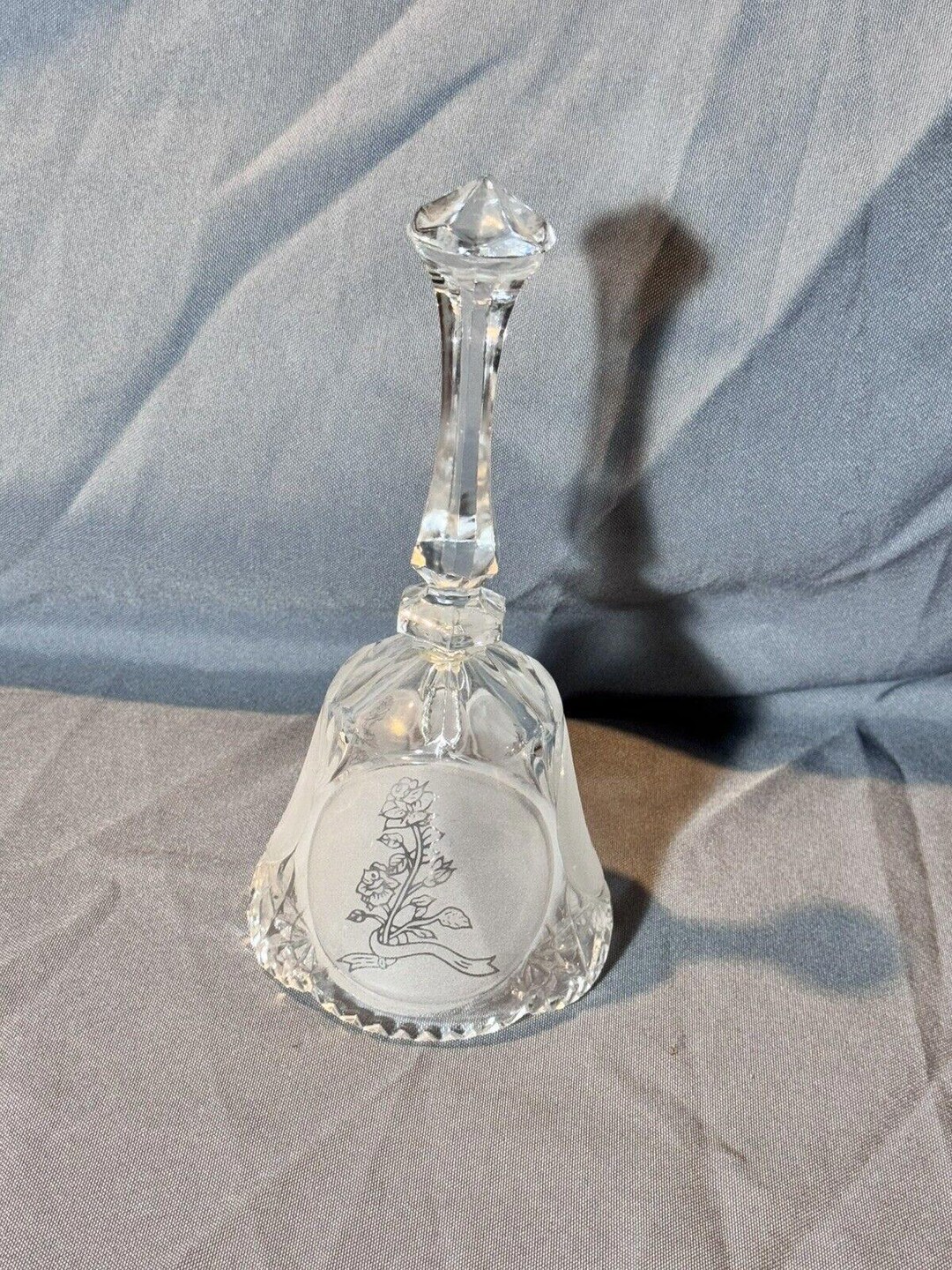 Vintage 7 3/4" Clear Lead Crystal Bell Roses on Acid Etched Frosted ...