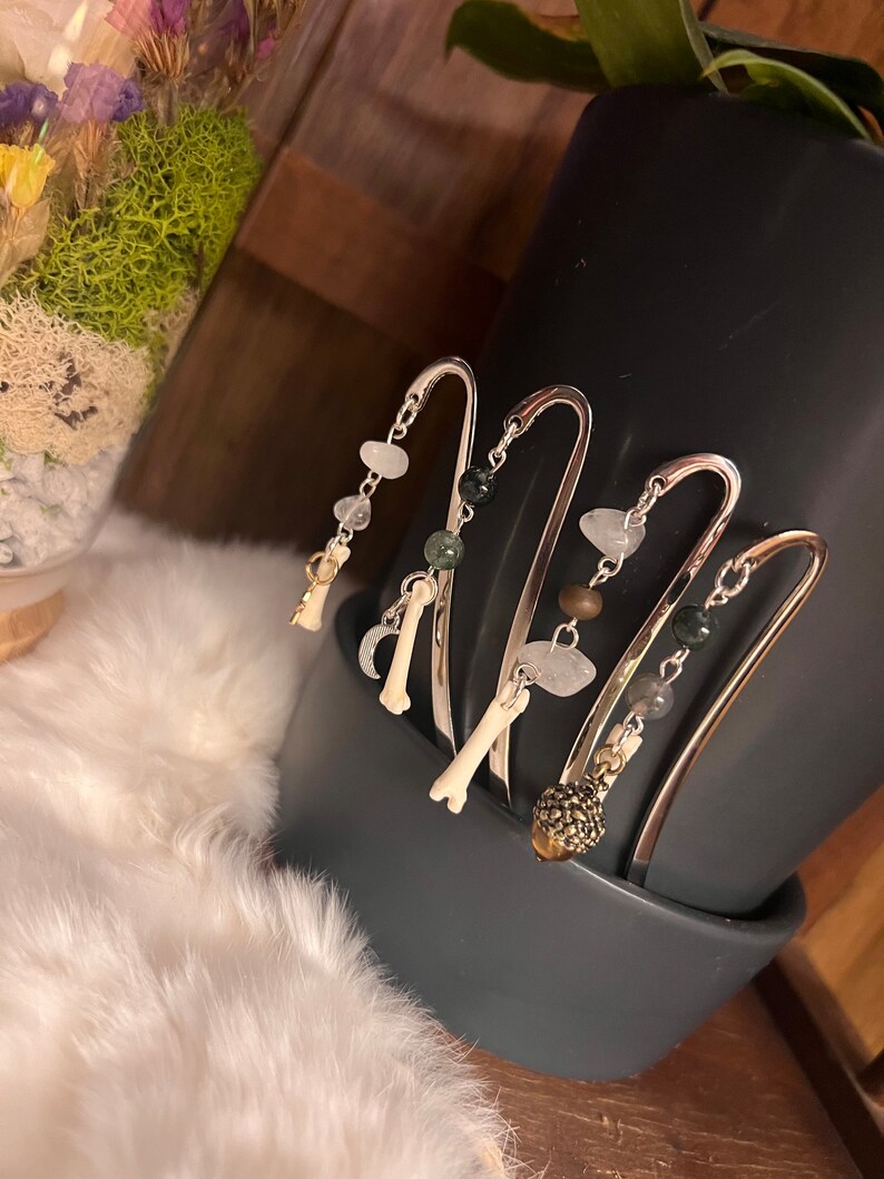 Silver Fox Bone Bookmark With Clear Quartz and Gold Star Charm - Etsy