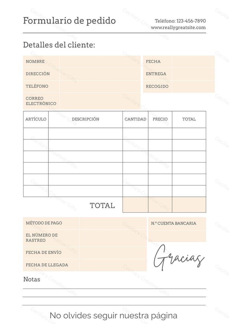 Hoja De Pedidos Editable En Canva – Formulario Para Negocios Order Form ...