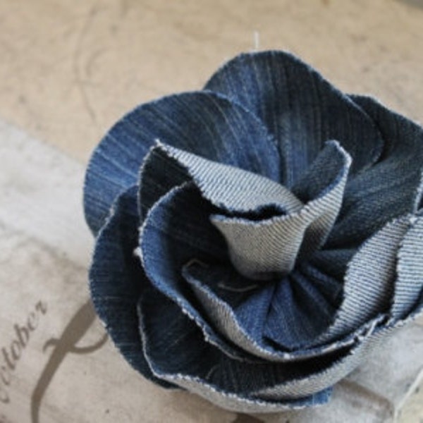 Denim Flower Pin - Etsy