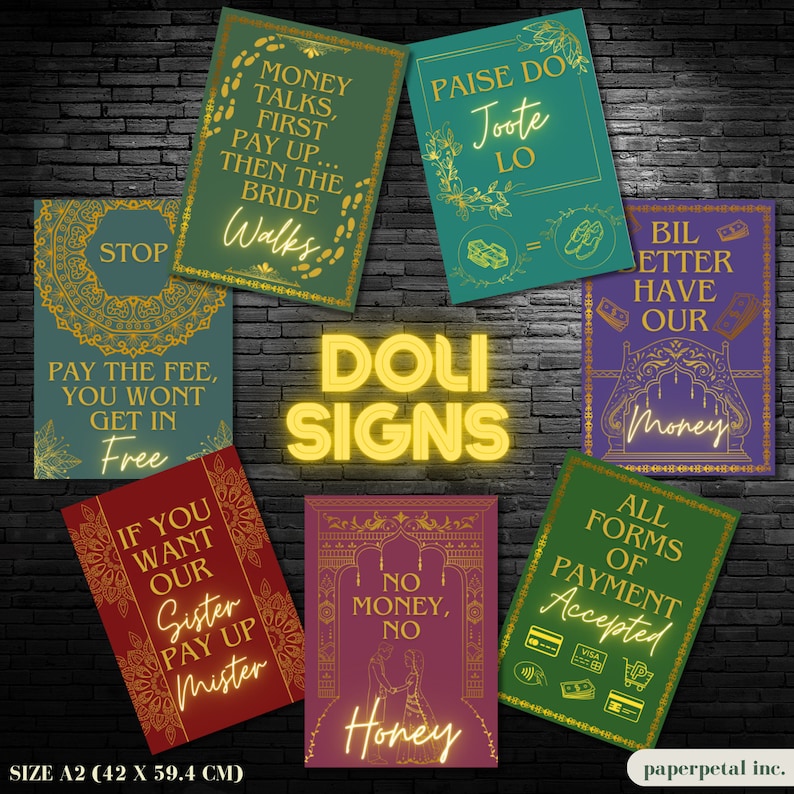 Wedding Entry Doli Sign Bundle | Bridal Party Signage | No Money No ...