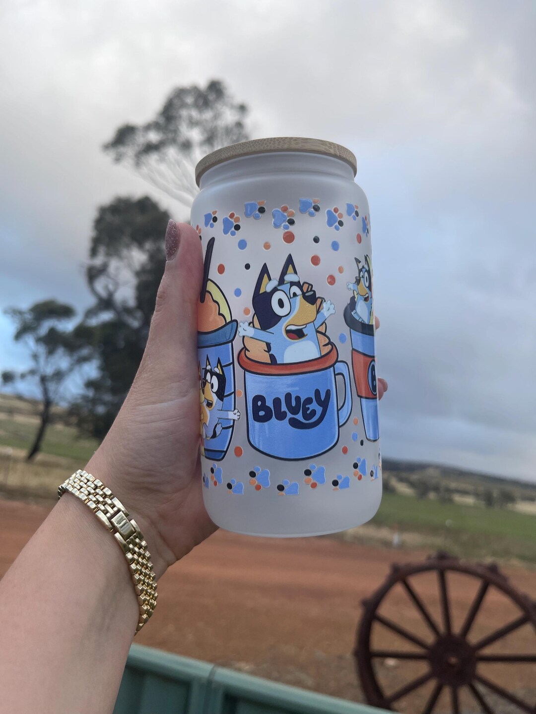 Bluey Inspired Glass Tumbler Bluey Frosted Glass Tumbler Bluey ...