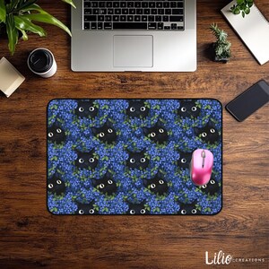 Cute, Kawaii Black Cat Desk Mat With Blueberries, Aesthetic Extended ...