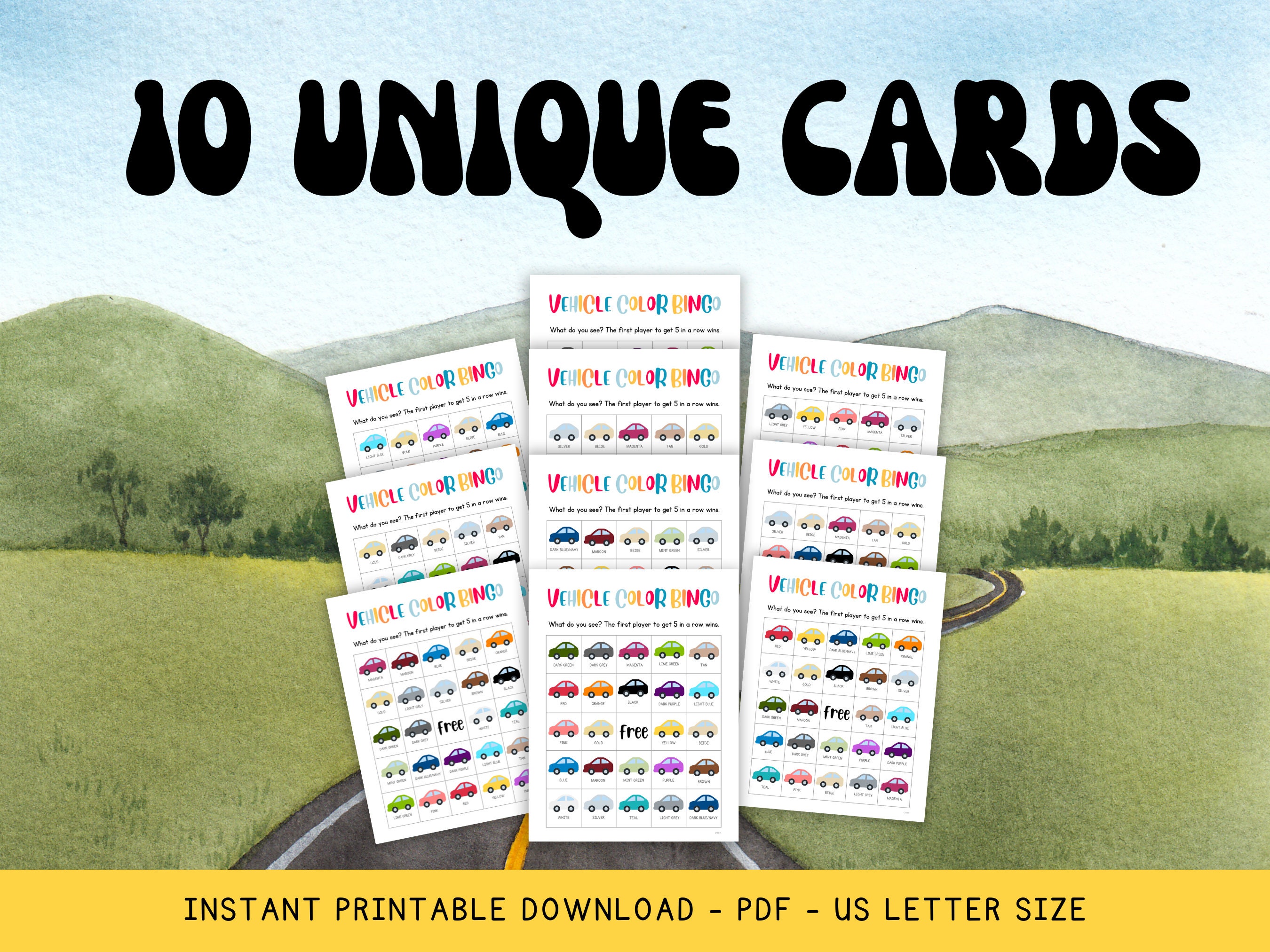 Vehicle Color Bingo, Printable Bingo Cards, Scavenger Hunt for Kids ...