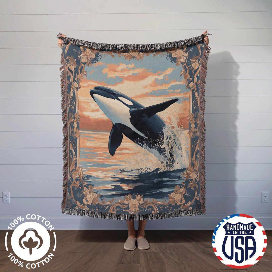 Orca Woven Blanket, Killer Whale Tapestry Throw, Pacific Northwest ...
