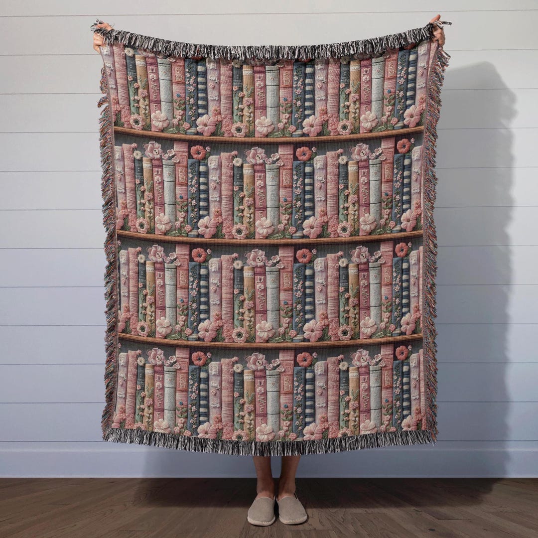 Floral Library Woven Blanket - Cozy Bookish Throw for Booktok Lovers ...