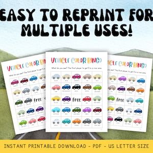 Vehicle Color Bingo, Printable Bingo Cards, Scavenger Hunt for Kids ...