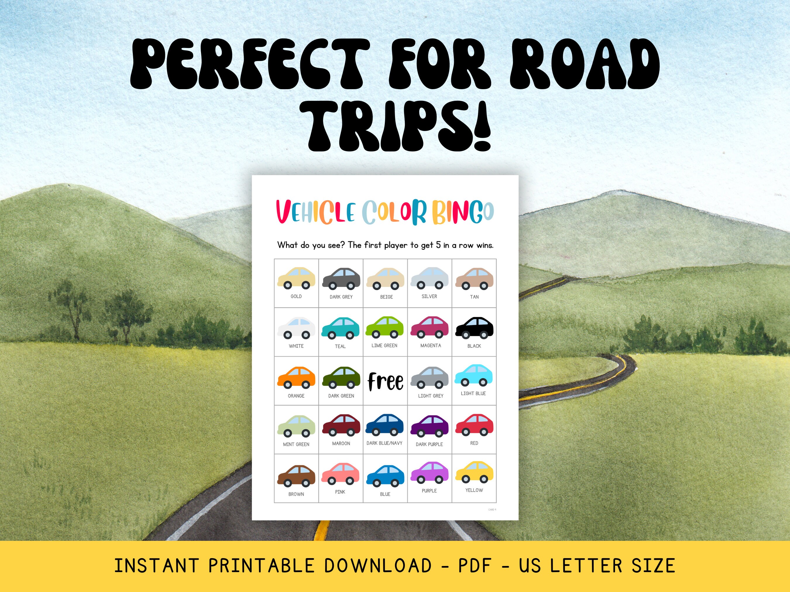 Vehicle Color Bingo, Printable Bingo Cards, Scavenger Hunt for Kids ...