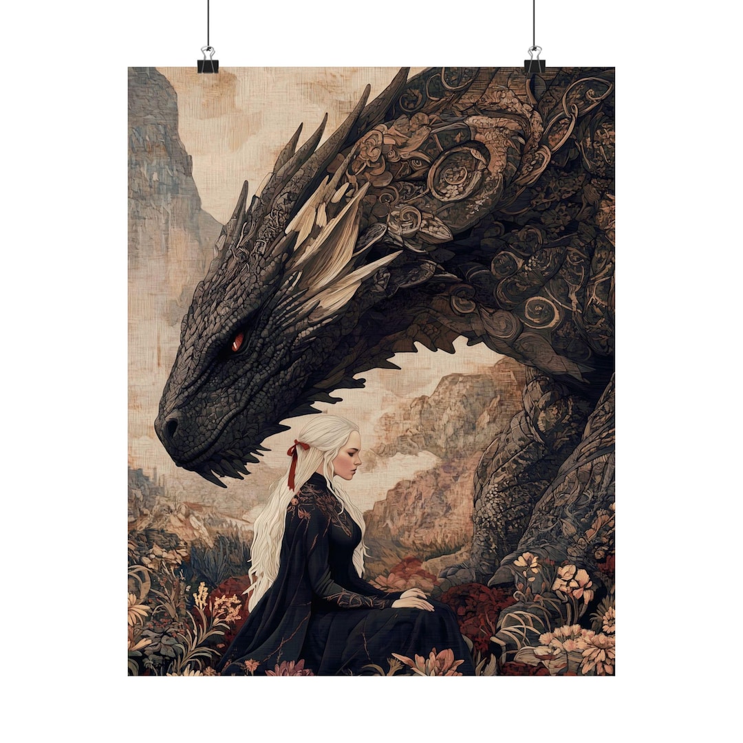 Fantasy Wall Art Print Witch Queen With Wyvern Poster Booktok Merch ...