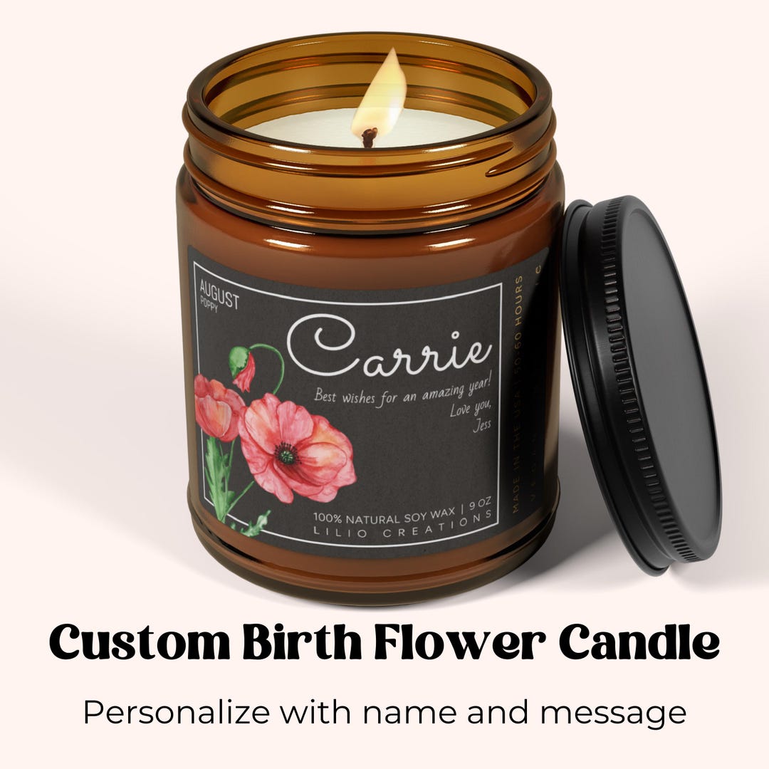 Custom Birth Flower Gift Candle Beautiful Watercolor Personalized ...