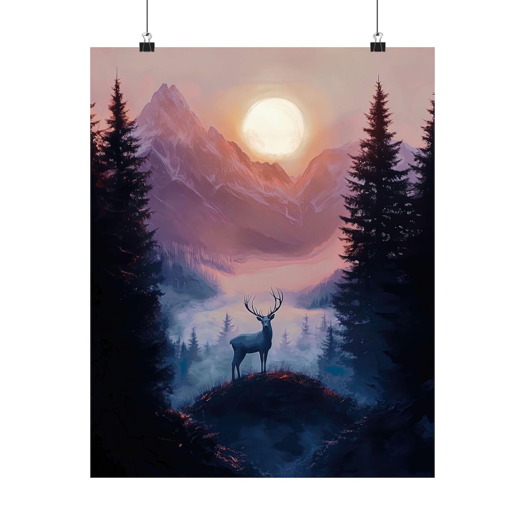 White Stag Art Print, Throne of Glass Misty Sunset, TOG Wall Decor ...