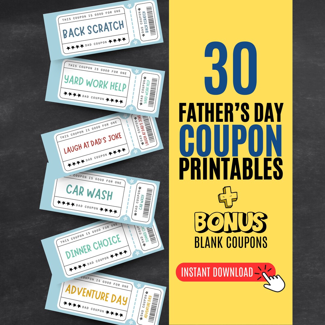 Set of 30 Father's Day Coupons in Printable PDF | Bonus Blank Coupons ...