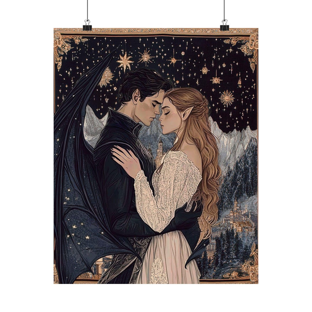 Romantic Rhysand and Feyre Velaris Art Print Inspired by Art Nouveau | ACOTAR Starfall Wall ...