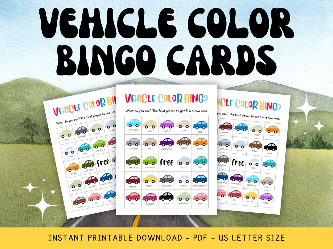 Vehicle Color Bingo Cards, Kids Road Trip Game (PDF) - Etsy