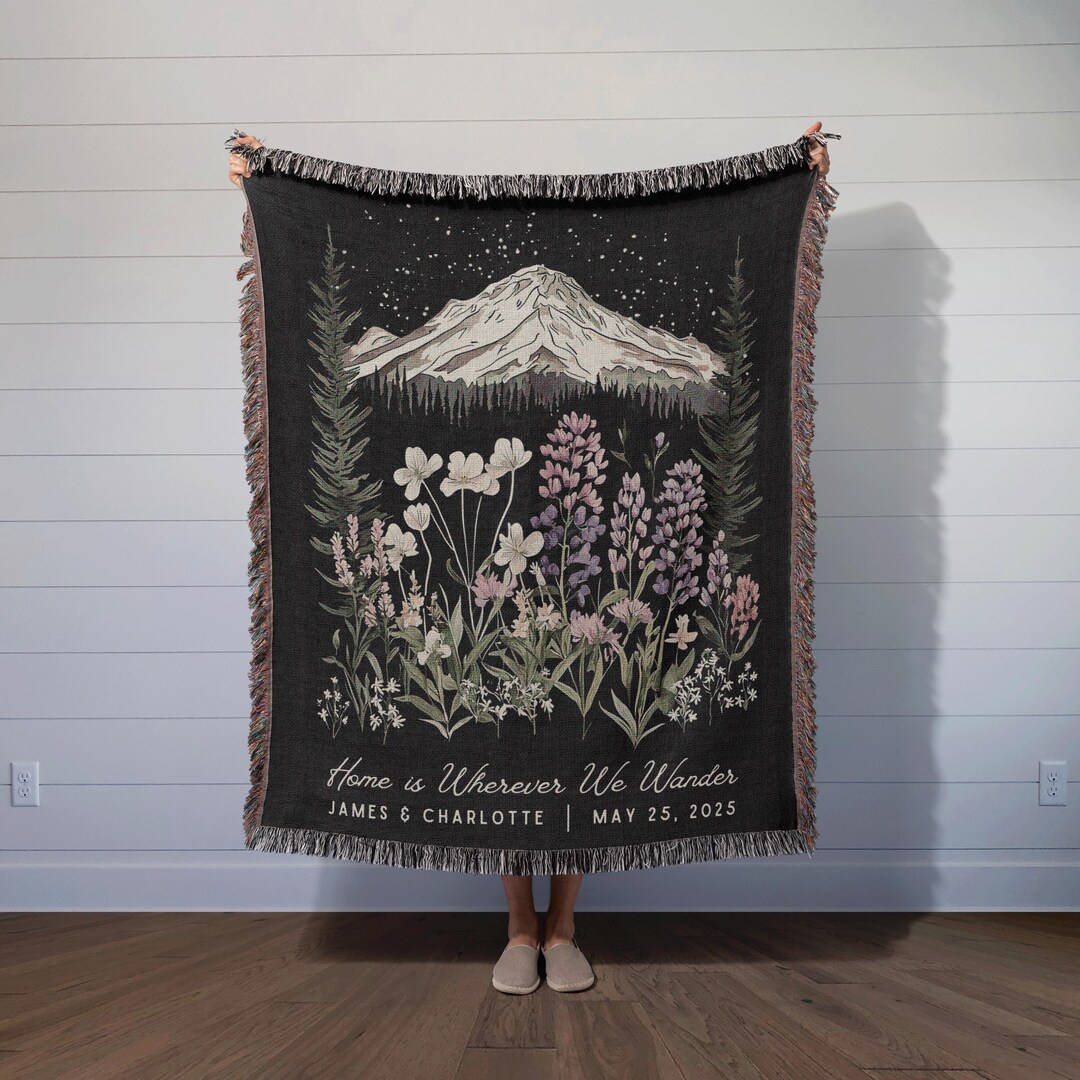Custom Mount Rainier Woven Blanket Tapestry - Unique Gift Idea With Personalized Text, Night Sky ...