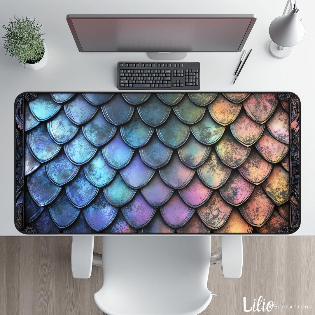 Dragon Scales Desk Mat, Iridescent Fantasy Mousepad, Large Gaming Mouse ...
