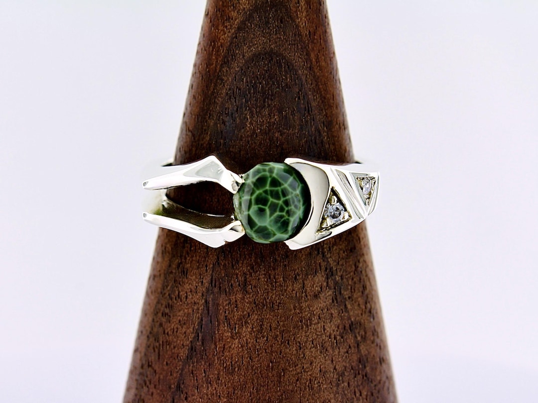 Isle Royale Greenstone Ring: Sterling Silver, Natural Diamond Accent ...