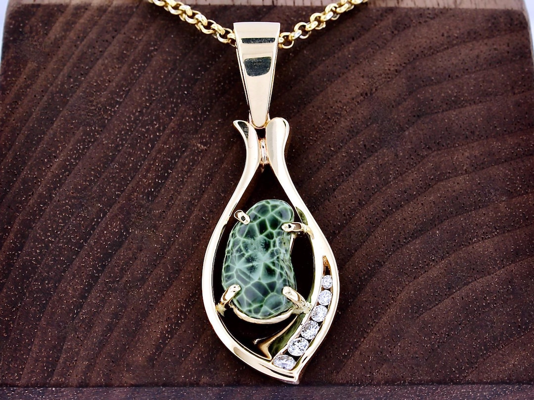 Isle Royale Greenstone Chlorastrolite & Natural Diamond 14K Gold ...