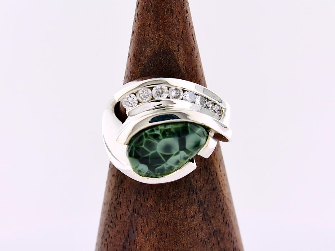 Isle Royale Greenstone Ring: Sterling Silver, Natural Diamond, Size 7 ...