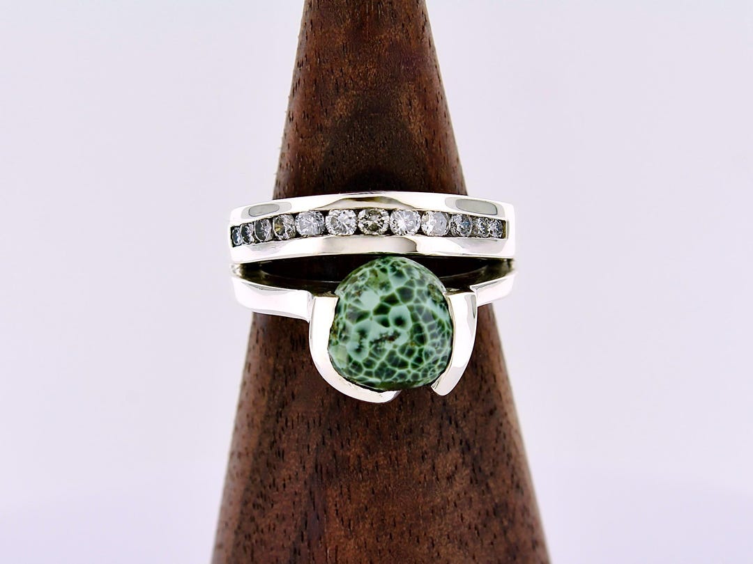 Greenstone Chlorastrolite Diamond Ring: Sterling Silver, Size 7 - Etsy