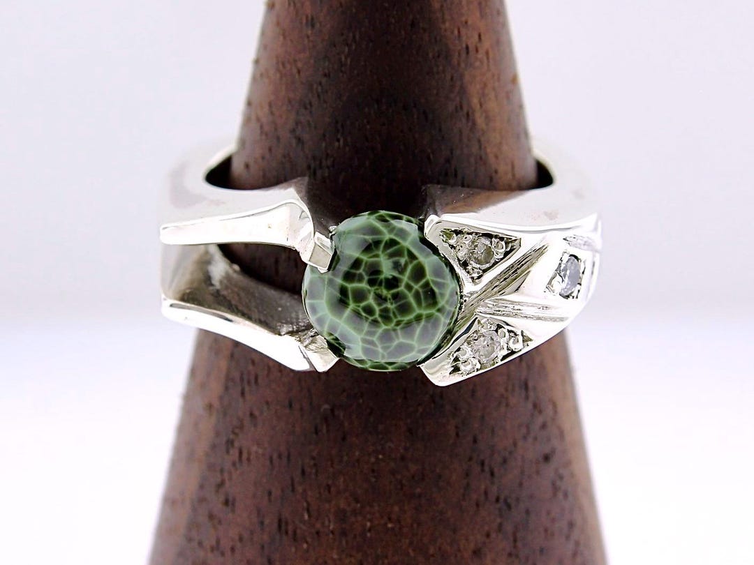 Greenstone Chlorastrolite Diamond Ring: Sterling Silver, Size 6 1/4 - Etsy