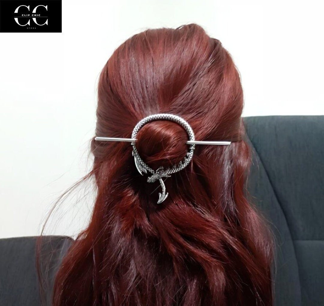 Dragon Hair Pin, Celtic Elven Hair Stick, Silver Witch Hair Fork, Fairy ...