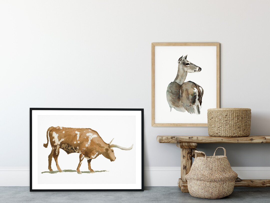 Longhorn Fine Art Print, Longhorn Wall Decor, Brown Rust Tones, Western ...