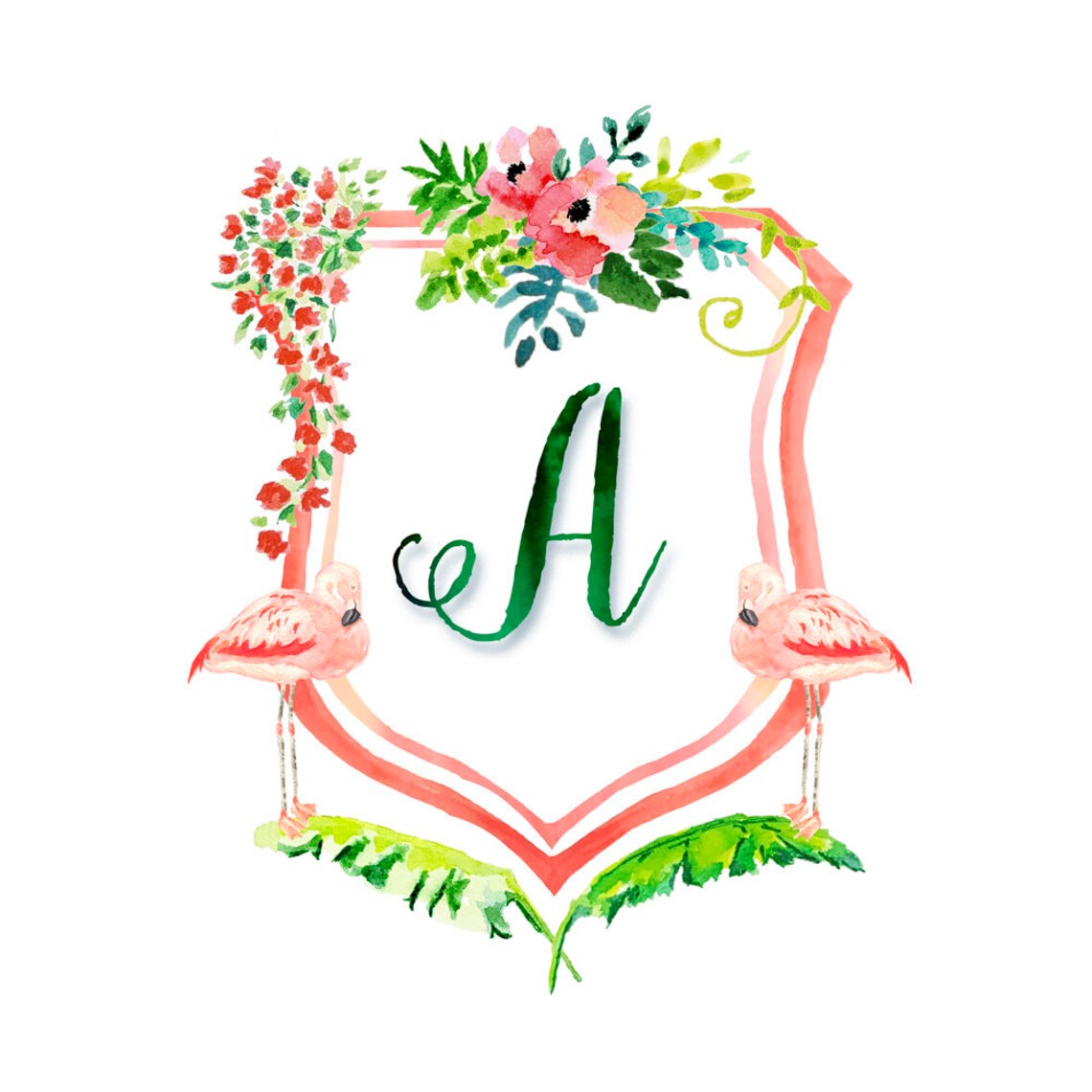 Customize-able Tropical Initial Monogram Print Floral Letter | Etsy