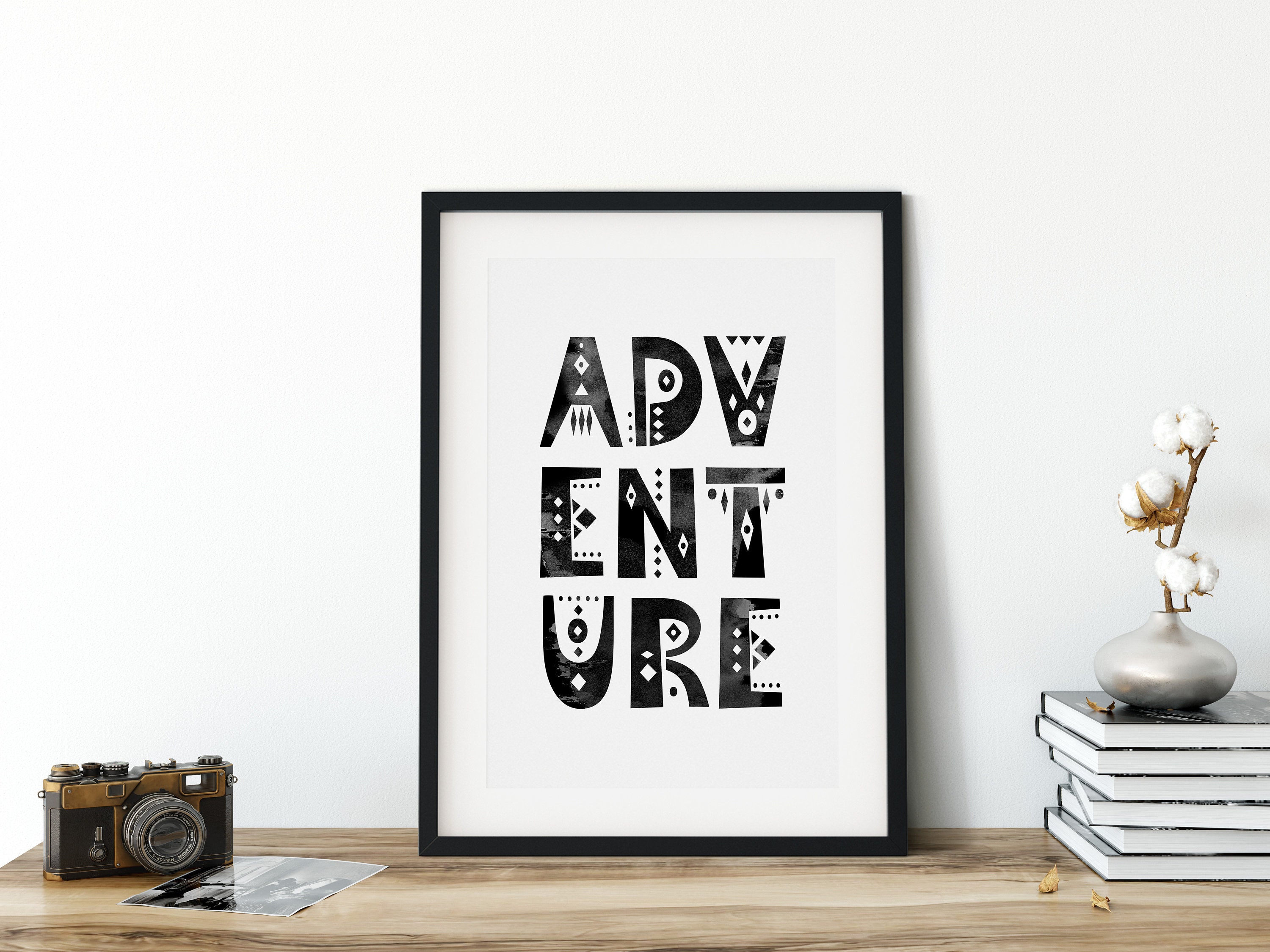 DIGITAL DOWNLOAD Adventure Typography Wall Art Print, Black and White ...