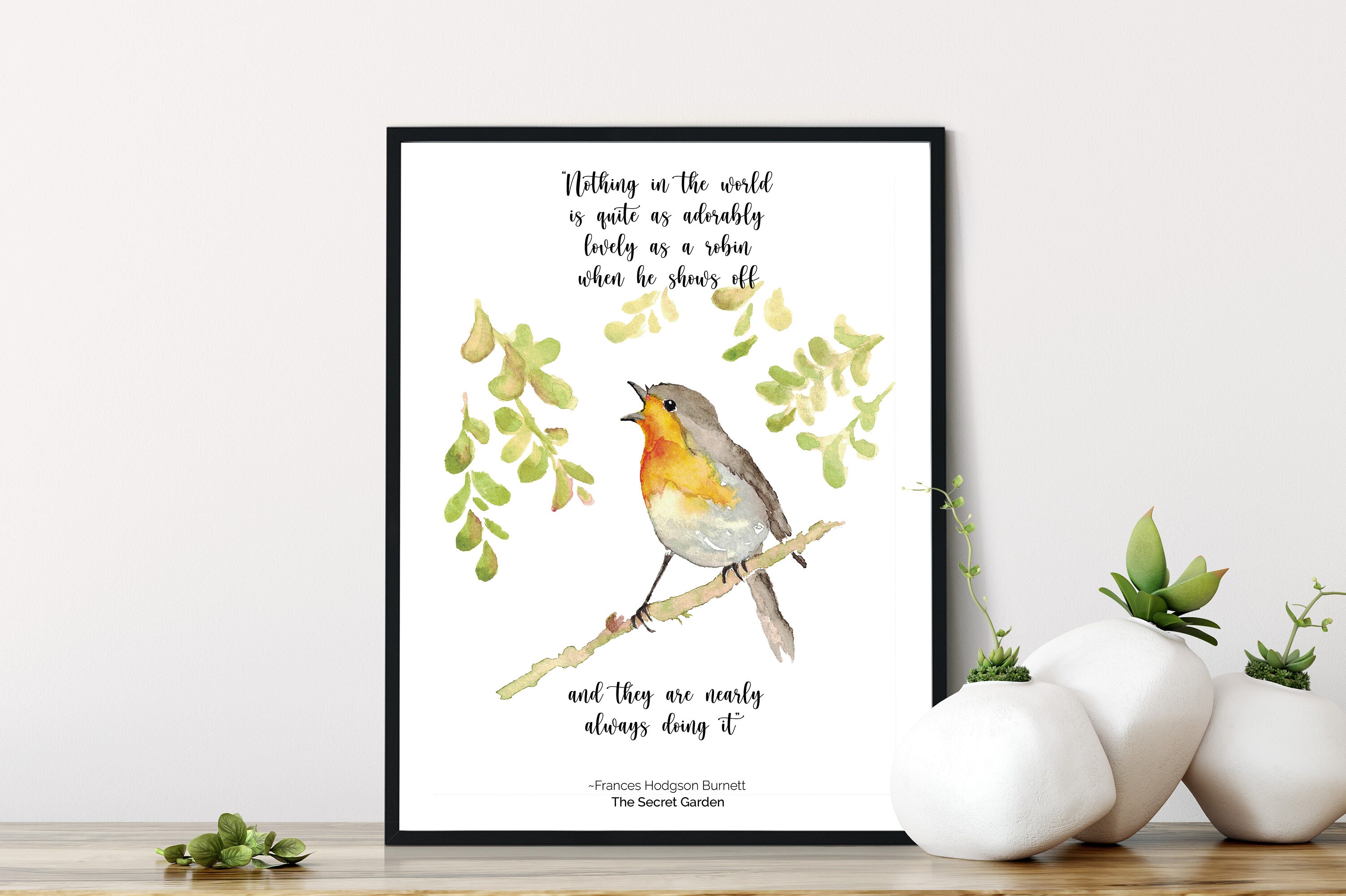 Robin Secret Garden Giclée Print: Watercolor Book Lover Art - Etsy