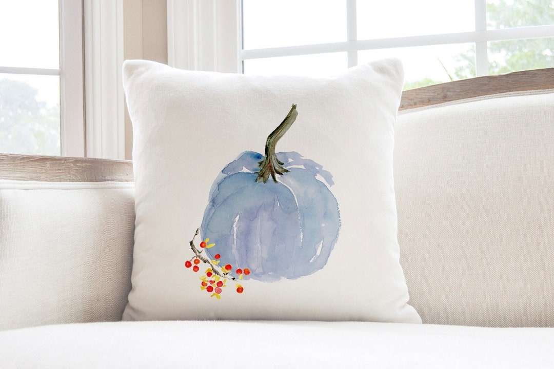 Blue Pumpkin and Bittersweet Vine Accent Pillow Cover, Blue Pumpkin ...