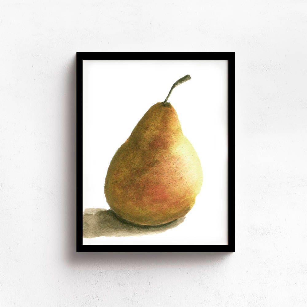 Golden Pear Print from Original Watercolor Food Watercolor | Etsy