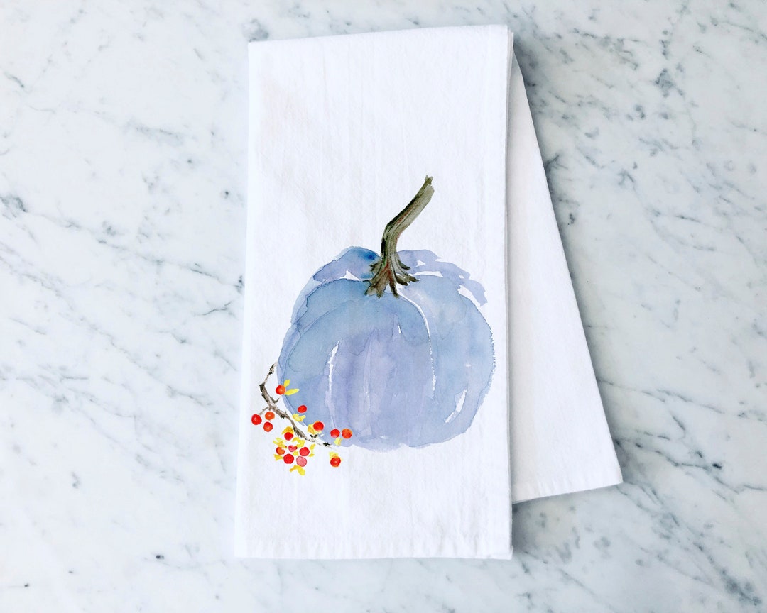 Blue Pumpkin Flour Sack Tea Towel: Autumn Kitchen Decor - Etsy