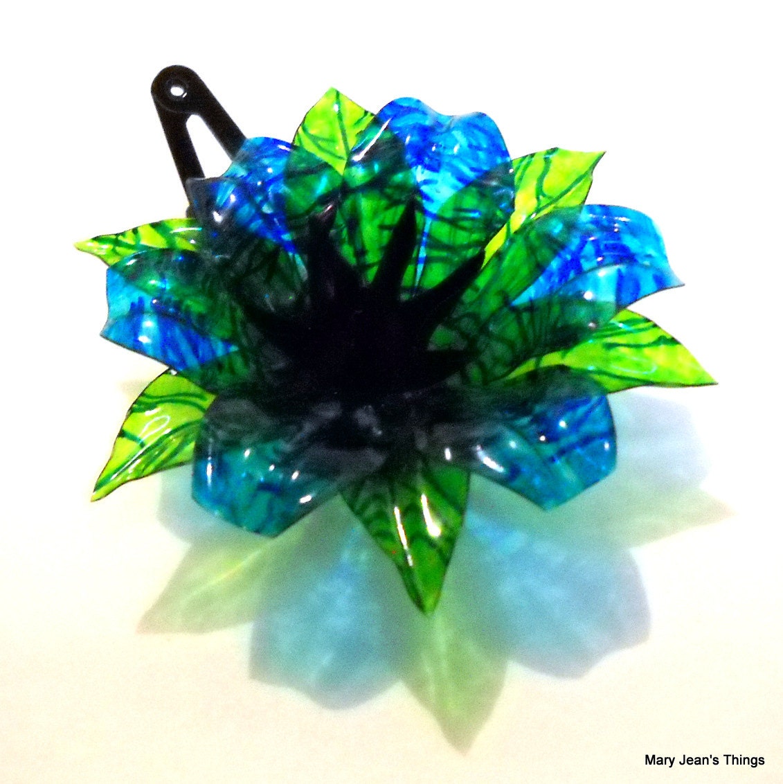 Upcycled Blue Fantasy Flower HAIR CLIP Made of Plastic Water | Etsy
